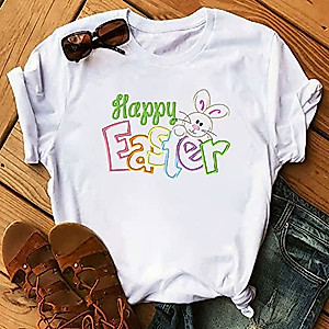 Womens Happy Easter Graphic Tee Short Sleeve Tops Blouse Funny Cute Shirt Trendy Tshirt Gift Clothes 2023