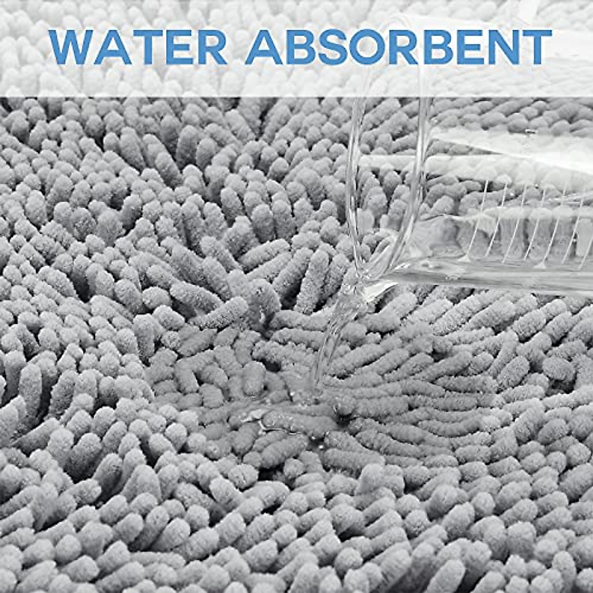 EGYPHY Luxury Chenille Bathroom Rug 20 x 32 Extra Soft and Absorbent Bath Rug Non Slip Shaggy Bath Mat Plush Washable Carpet Mats for Tub Shower, Bathtub and Bath Room, Grey