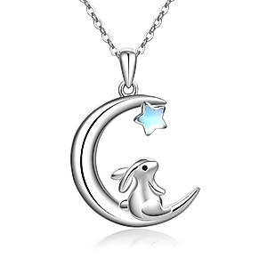 ONEFINITY Moonstone Rabbit Necklace Sterling Silver Moon Bunny Pendant Necklace Easter Day Gifts for Women Mom