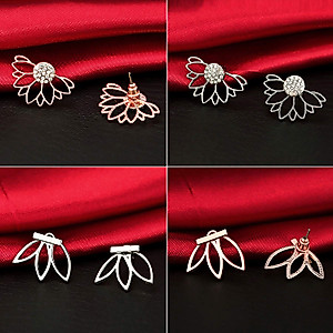 Suyi Fashion Hollow Lotus Flower Earrings Crystal Simple Chic Stud Earrings Set 8 Pairs