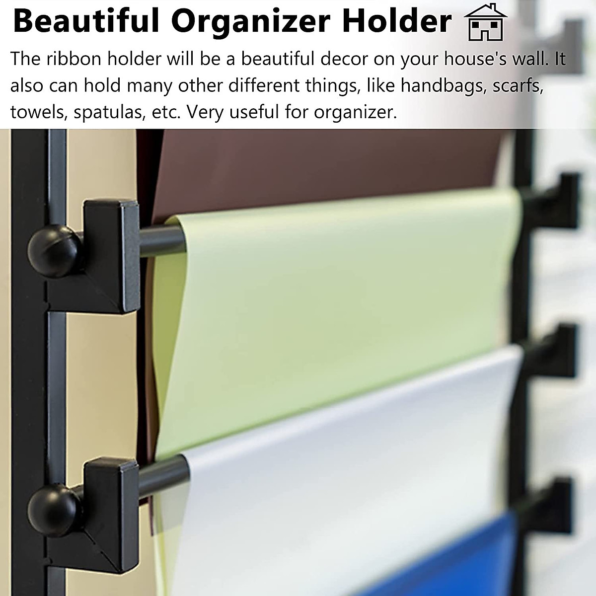 Craft Room Ribbon Holder Organizer Rack Ribbon Holder Organizer Rack, Wall Mount Scarf Storage Hanger with Removable Horizontal Bar and Bracket, Metal Vinyl Roll Shelf 10 Tier Easy to Install (Size :