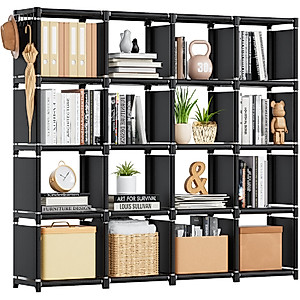 Mavivegue Bookshelf,16 Cube Storage Organizer,Book Shelf Organizer,Tall Bookcase Shelf,Black Cube Shelf Cubbies Closet Storage Organizer Shelves for Bedroom,Living Room,Home,Office, 16-Grid