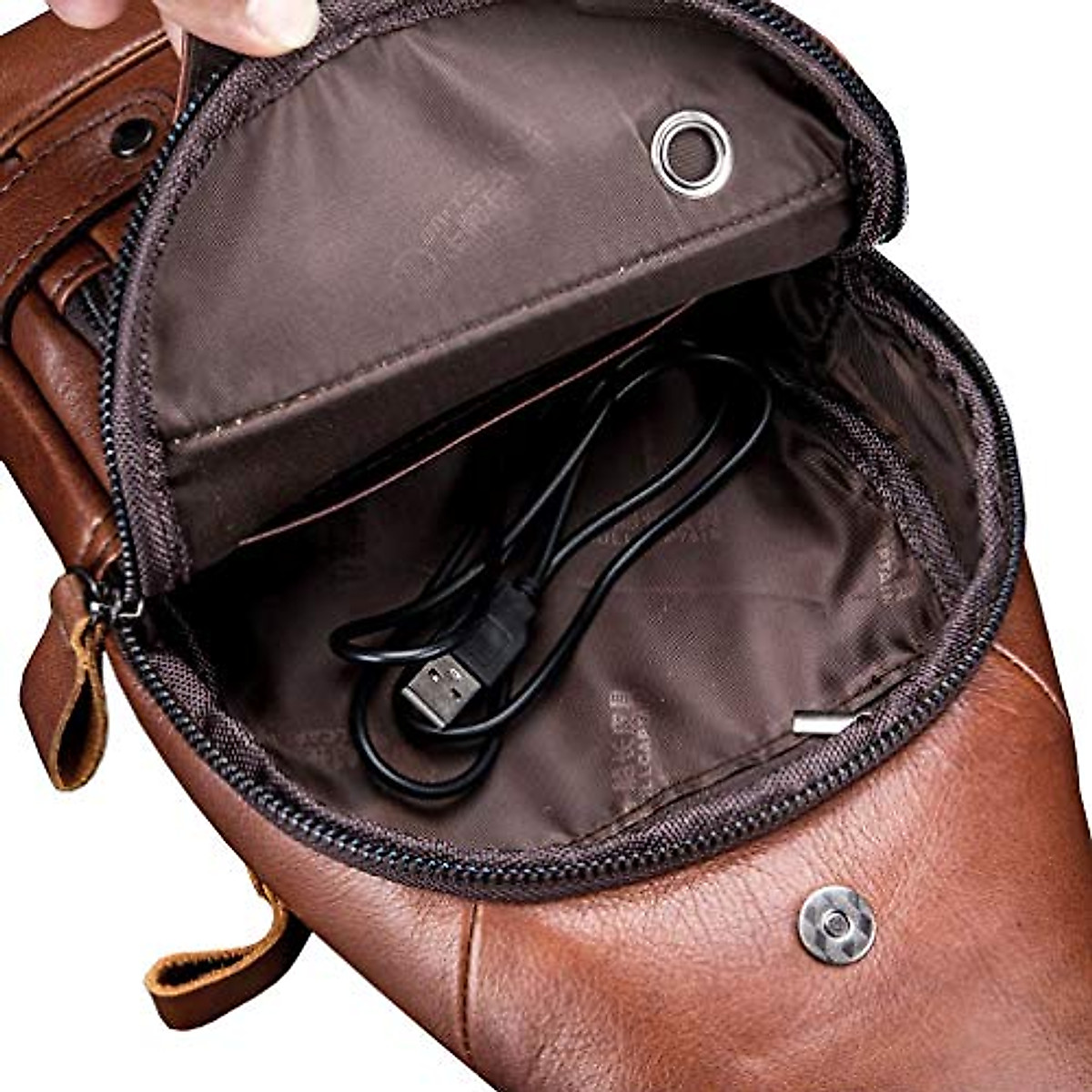 Hebetag Leather Sling Bag Hiking Daypack for Men Women Outdoor Travel Camping Fishing Crossbody Shoulder Chest Pack Backpack