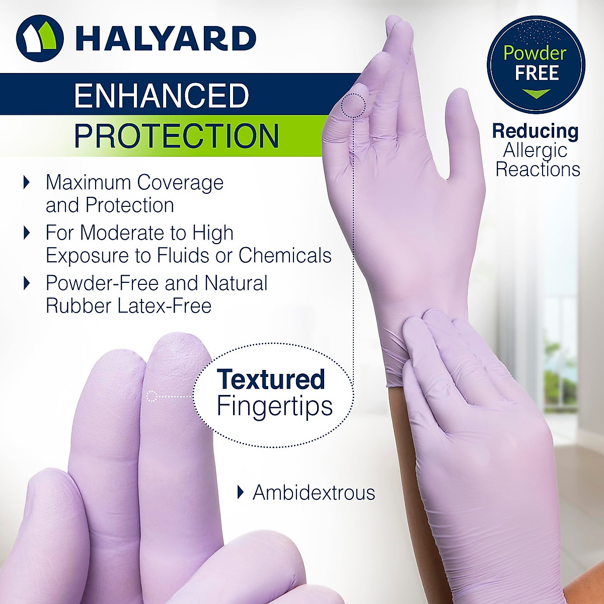 HALYARD LAVENDER NITRILE Exam Gloves, Powder-Free, Non-Sterile, 3.1 mil, 9.5 Inches, Lavender, Medium, 52818 (Box of 250)
