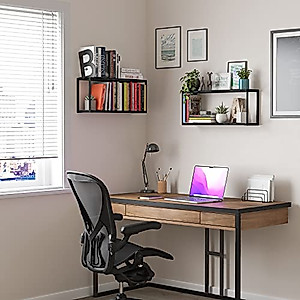 Wallniture Roca 2 Tier Floating Shelves for Living Room Decor, 24"x6" Black Bookshelf for Office Supplies, Bedroom, Bathroom Organizer for Bathroom Accessories, Set of 2