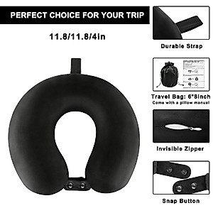 urnexttour Travel Neck Pillow Airplane, Soft Memory Foam Support Head Neck Chin, with Removale Cover and Adjustable Snap Button, Comfortable Sleeping in Plane Car Train Traveling Office Home, Black