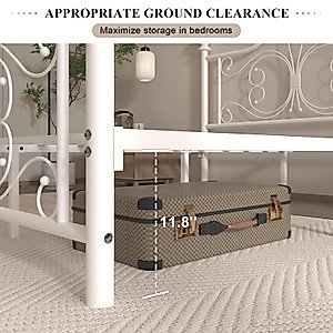 LoVinson Full Size Bed Frame，Metal Platform Bed Frame with Headboard, Butterfly Pattern Design Headboard & Footboard, Strong Metal Slat Support, Easy Assemble, No Box Spring Needed, Noise Free, White