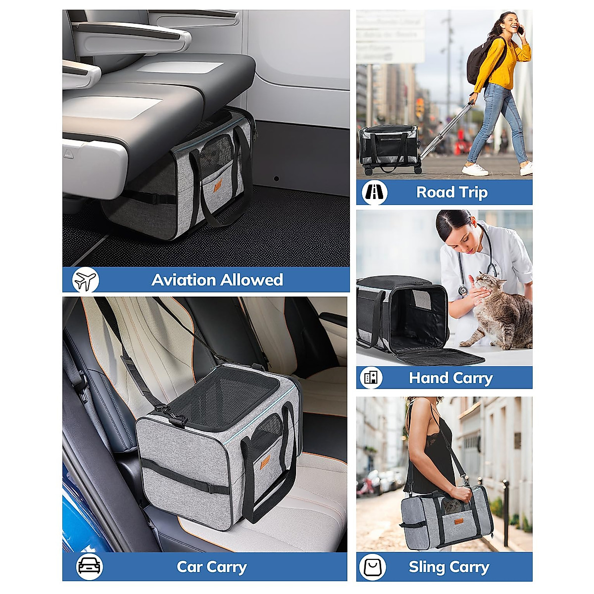 Morpilot Cat and Dog Carrier with Detachable Wheels - Airline Approved Rolling Carrier for Small Pets and Cats - Foldable Pet Travel Bag