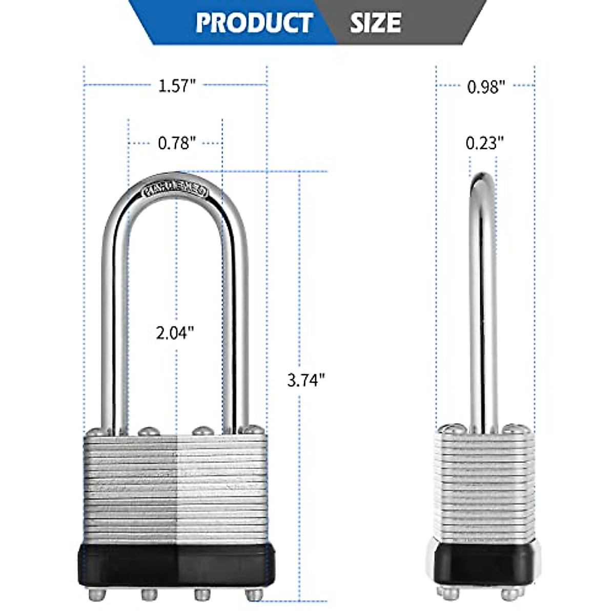 Travate Keyed Alike Padlocks, Laminated Heavy Duty Padlocks Keyed Alike Set of 6, Key Lock with 1-9/16"(40mm) Wide Body 2-inch Long Shackle for Storage Unit, Sheds, Garages and Fence
