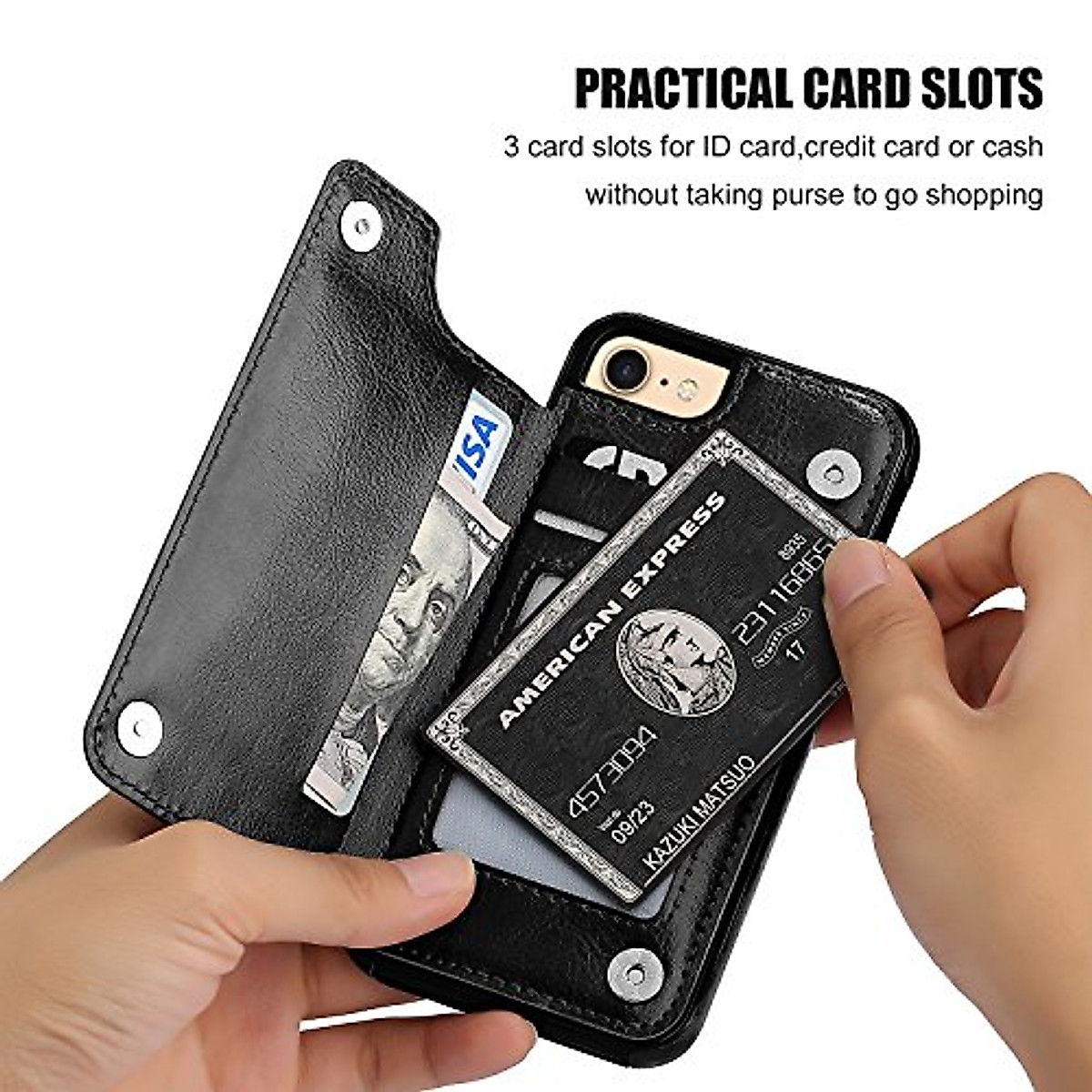 ONETOP for iPhone SE(2022) iPhone SE(2020) iPhone 7/8 Wallet Case with Card Holder, Premium PU Leather Kickstand Card Slots, Double Magnetic Clasp and Durable Shockproof Cover 4.7 Inch(Black)