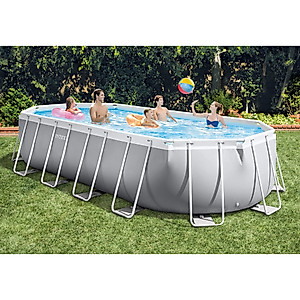 Intex 26797EH 20ft x 10ft x 48in 5 Person Prism Frame Oval Swimming Pool Set with Ladder, Cover, Ground Cloth, Filter Pump, and Protective Canopy
