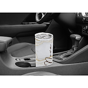 Elanze Designs Nova Name, White & Gold Glitter Marble Wrap-Around Design 20 Ounce Stainless Steel On-The-Go Coffee Travel Insulated Skinny Tumbler Mug Cup with Slide Top Lid