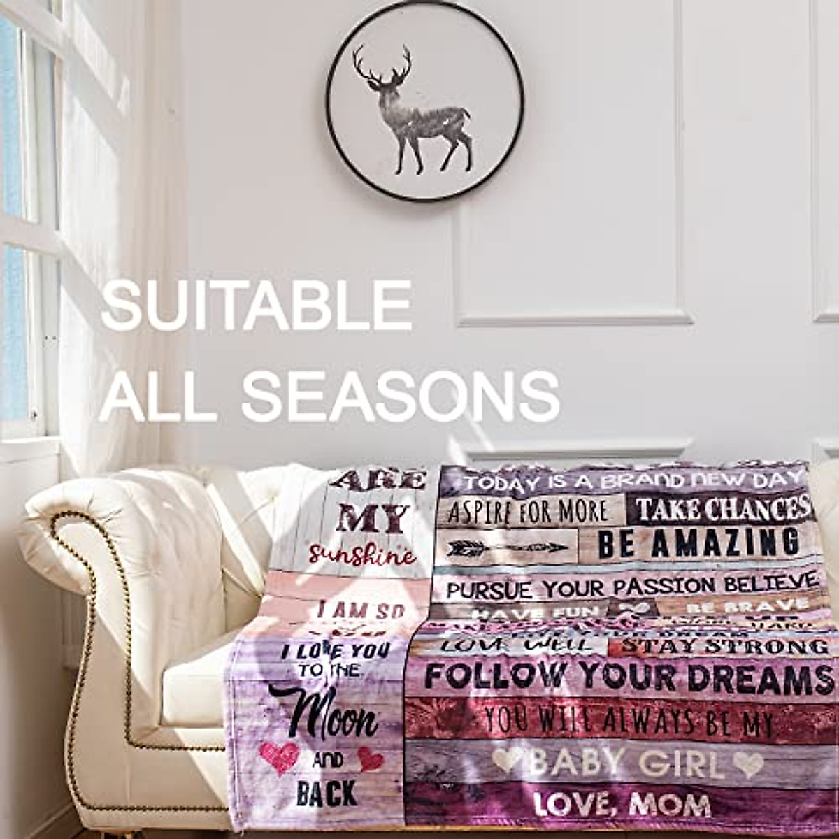 Daughter Gift from Mom Ultra Soft Blanket Birthday Daughter Gifts I Love You to The Moon and Back Present Pink Christmas Throw Blanket for Couch Bed 60'' x 50''