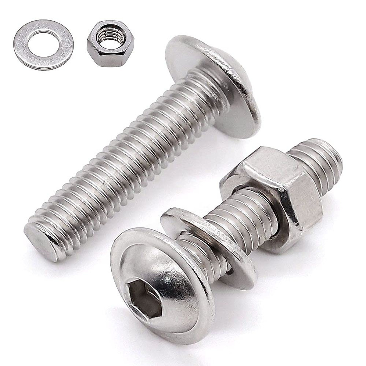 Glvaner (30 Sets) M5-0.8 x 20mm Flanged Washer Button Head Socket Cap Screws & Hex Nuts & Flat Washers, 18/8 Stainless Steel 304, Fully Threaded, Machine Coarse Thread, No Coating, Plain Finish