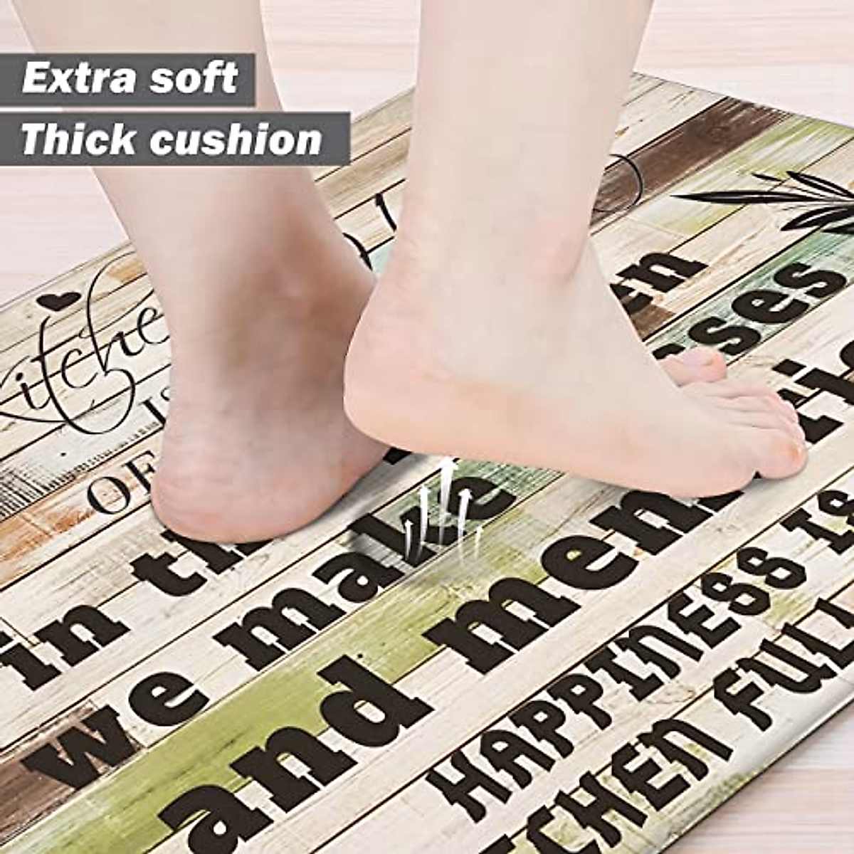 weesire Kitchen Mats for Floor Anti Fatigue Mats for Kitchen Floor Kitchen Rugs Farmhouse Style Memory Foam Kitchen Mat Cushioned PVC Leather Kitchen Rug Set, 17.3x28+17.3x47 inchs