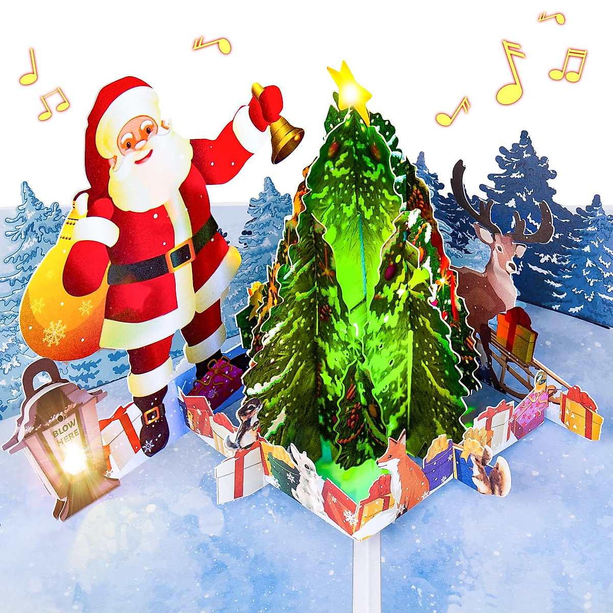 FITMITE Christmas Cards, MUSIC & LIGHTS & BLOWABLE Pop-up 3D Merry Christmas Card Christmas Gifts for Women Men Kids Mom Dad, Christmas Greeting Card with Envelopes