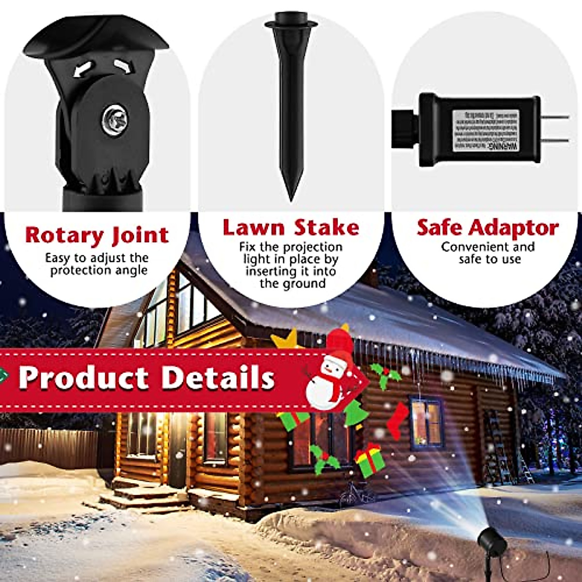 Goplus Christmas Projector Lights, Rotating Projection Lamp with 65° Adjustable Angle, Lawn Stake, Water Proof Landscape Decorative Lighting for Christmas, Holiday, Party, Garden