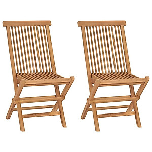 vidaXL Folding Patio Chairs Set of 2, Outdoor Wooden Seats for Garden Dining Capming Beach Deck, Stable Structure Easy to Store, Solid Teak Wood