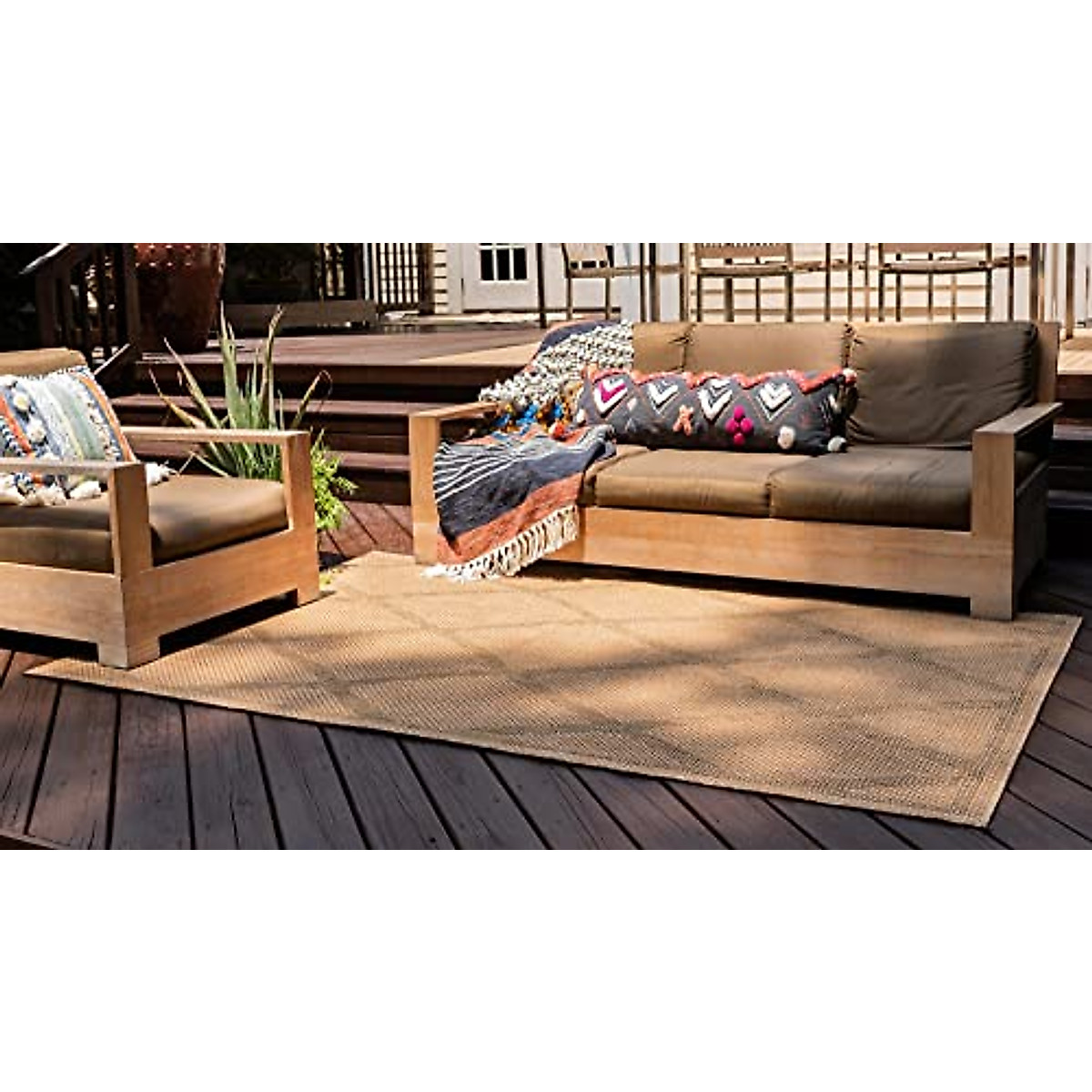 Unique Loom Trellis Collection Area Rug-Geometric Lattice Design, Moroccan Inspired for Indoor/Outdoor Décor, 6 ft x 9 ft, Light Brown/Brown