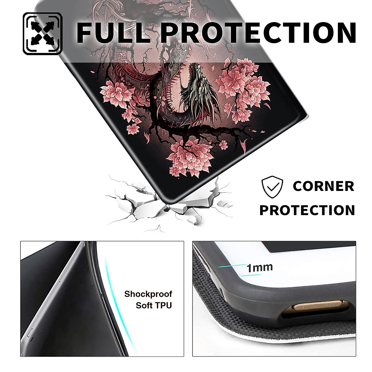 Case for Samsung Galaxy Tab S8 11 inch 2022 /Tab S7 2020, Slim PU Leather Multi-Angle Smart Folio Stand Cover with Auto Wake Sleep, Cherry Blossom Dragon