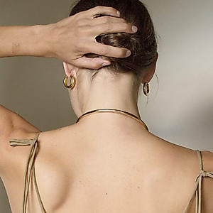 Chunky Gold Hoop Earrings 14K Gold Plated 925 Sterling Silver Post Thick Tube Hoops for Women And Girls(5-50Yellow)