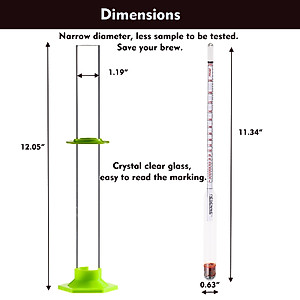 DESENNIE Hydrometer Alcohol Meter Test Kit 0-200 Proof and Tralle Hydrometer, Alcohol Proof Tester for Moonshine, Liquor, Spirits with Glass Test Jar Cleaning Brush Microfiber Cloth and a Brew Bag
