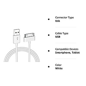 sarmert Apple Certified 30 Pin USB Charging Cable, UPoweradd 4.0ft USB Sync Charging Cord iPhone Compatible for 4 4s 3G 3GS iPad 1 2 3 iPod Touch Nano White (1 PCS)