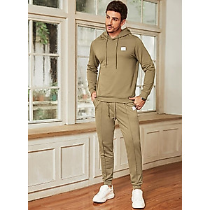 JMIERR Track Suits for Men Set 2 Piece Airport Outfits Long Sleeve Drawstring Hoodies Sweatshirts & Joggers Sweatpants with Pockets, Fall Tracksuit Sweatsuits Matching Lounge Sets, Medium, Khaki
