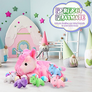 Sumind Rainbow Unicorn Mommy Stuffed Animal with 5 Cute Baby Unicorns in Her Tummy Plush Toy for Mama Girls Baby Toddler Kids 3 4 5 6 7 8+ YearChristmas Birthday Gifts(Stylish Style,Pink)