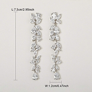 SWEETV Cubic Zirconia Bridal Earrings for Women Brides, Silver Crystal Chandelier Wedding Drop Earrings for Prom or Pageant
