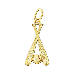 Charm America - Gold Small Baseball Softball Bat and Ball Charm - 10 Karat Solid Gold