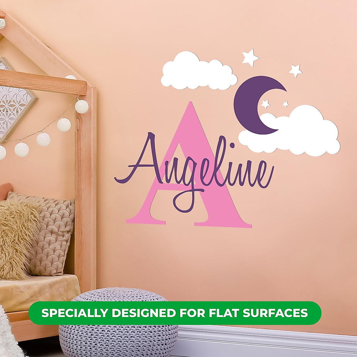 e-Graphic Design Inc Clouds Wall Decals Moon and Stars I Custom Name for Your Baby Room Decor I Personalized Moon, Wall Decor I Mural Wall Decal for Home Children's Bedroom (Wide 22" x 17" Height)