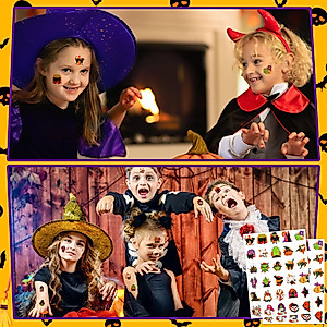 Libima 300 Pcs Halloween Glitter Tattoos for Kids Halloween Party Costume Accessory Glitter Temporary Tattoos Body Stickers Glitter Pumpkin Witch Hat Ghost Cat Skull Body Face Tattoos Stickers