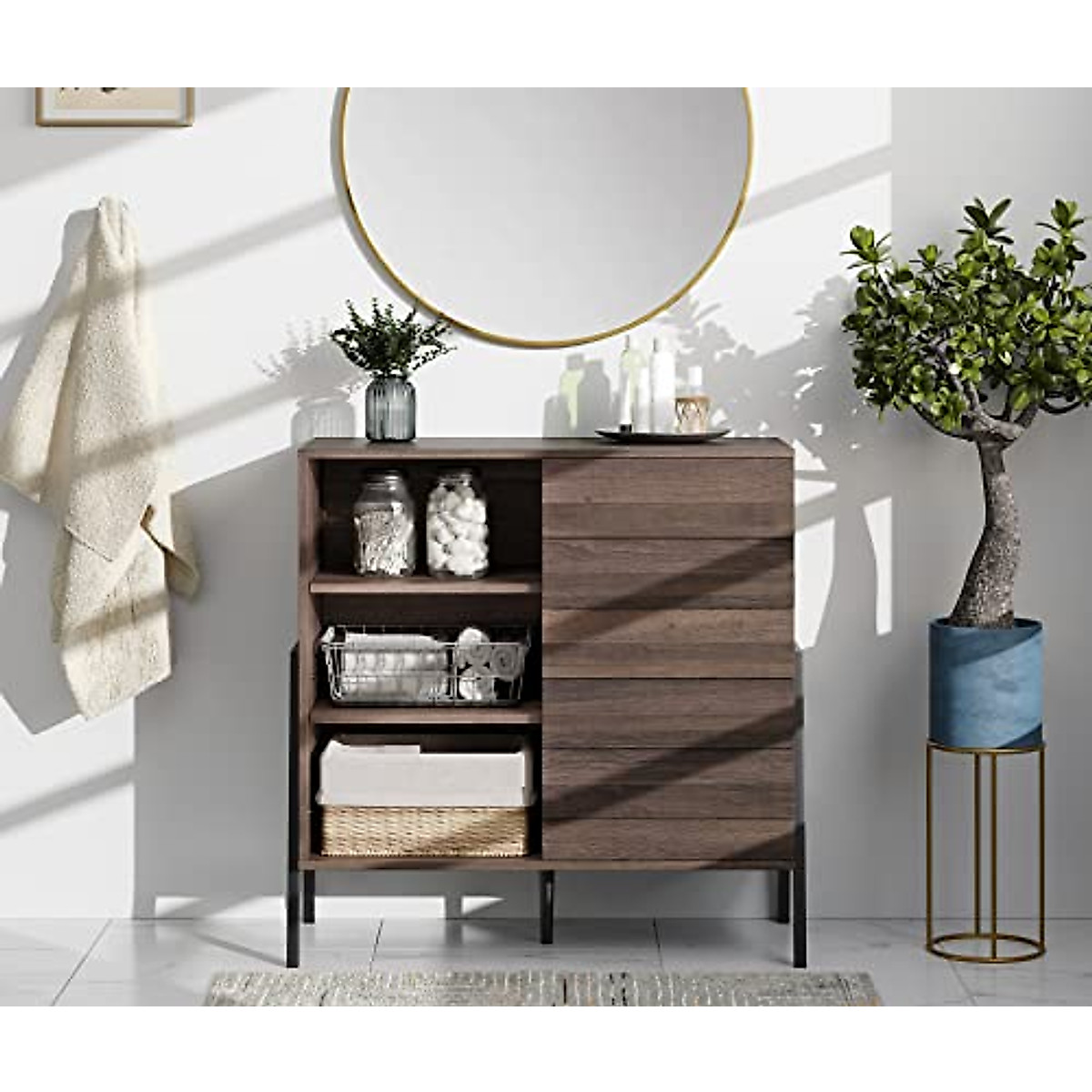 WAMPAT Buffet Cabinet with 6 Storages, Modern Kitchen Storage Cabinet Industrial Farmhouse Coffee Bar Table, Multipurpose Side Console Table for Living Room, Bathroom (Brown)