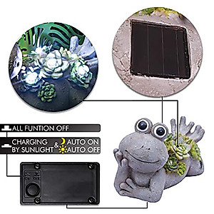 TERESA'S COLLECTIONS Frog Garden Statues with Solar Light, Adorable Resin Lawn Ornaments Green Animal Figurines Sculptures Outdoor Decor for Outside Home Patio Yard Pond Deck Decorations, 7.3 Inch