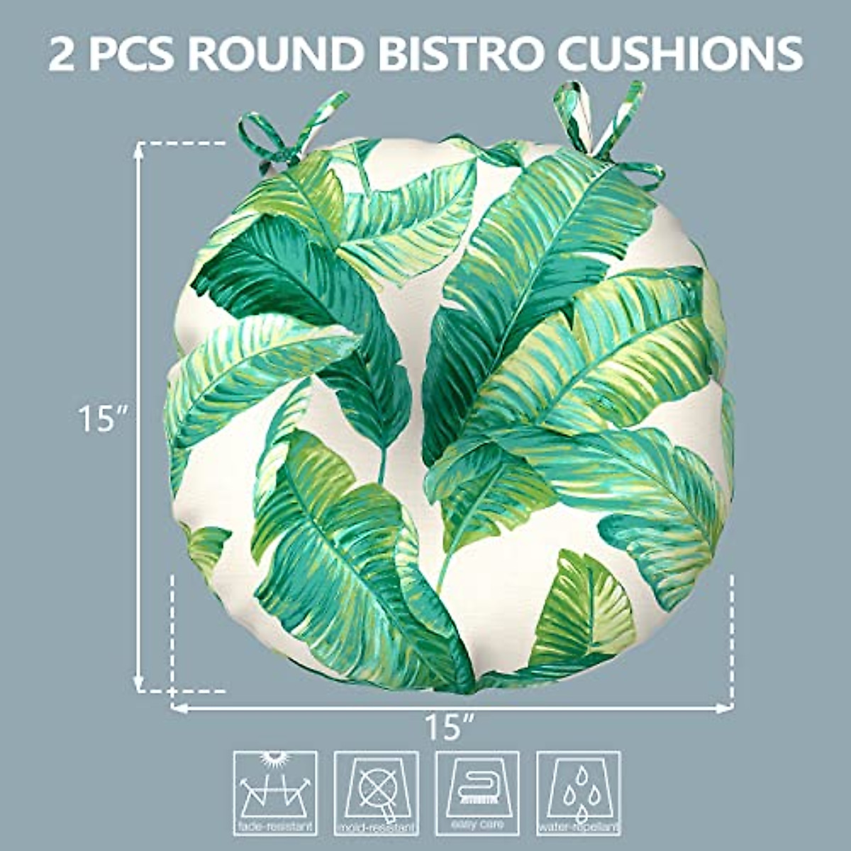 LVTXIII Outdoor All Weather Bistro Seat Cushions, Comfortable Fluffy Tufted Patio Chair Cushions Round 15"x15"x4" Set of 2 for Home Garden Furniture, Swaying Palms Capri