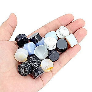 Qmcandy 10 Pairs Stone Ear Plugs Double Flare Saddle Stretching Gauges Expander 2G-5/8 (00g(10mm))