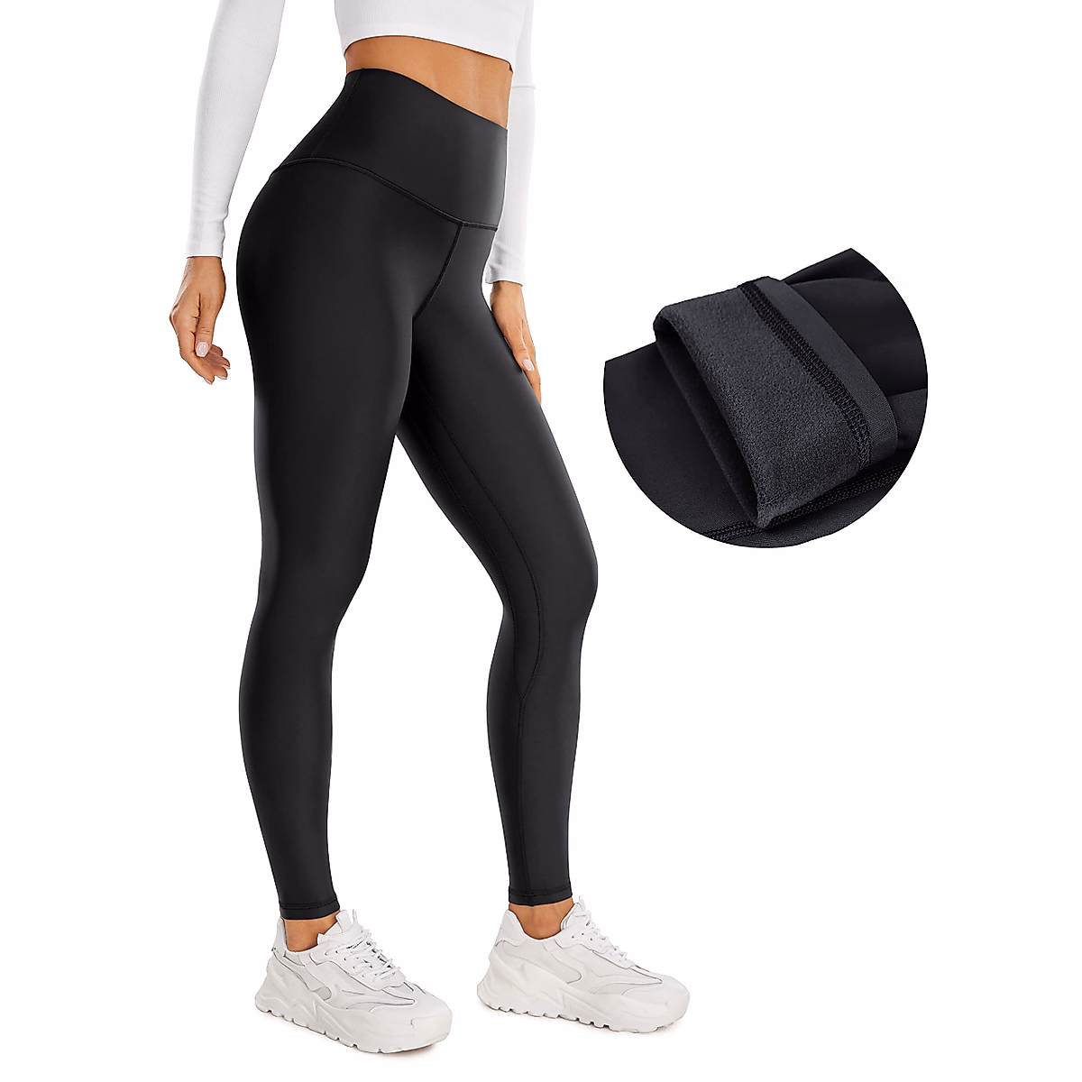CRZ YOGA Thermal Fleece Lined Leggings Women 28'' - Winter Warm Workout Hiking Pants High Waisted Yoga Tights Full Length Black Large