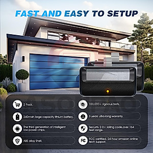 2Pack-950ESTD Chamberlain Garage Door Opener Remote (Yellow Learn Button Security+ 2.0 myQ) 3-Year-Warranty
