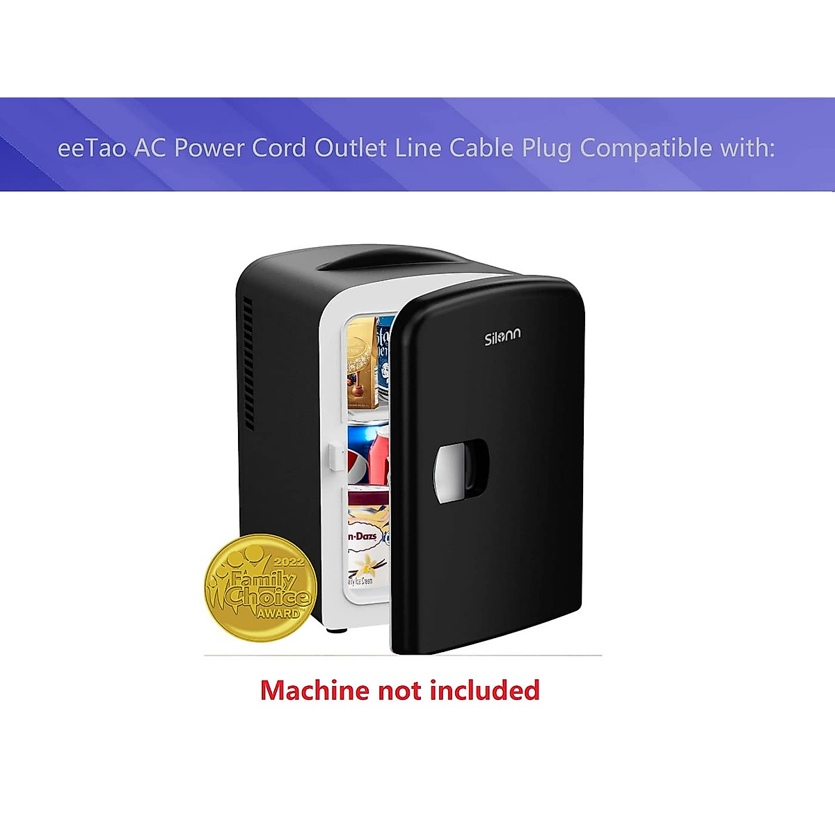 eeTao AC 120V Power Cord Cable Plug Lead Charger Compatible with ‎Silonn ‎SLRE01B Mini Fridge Portable Skin Care Fridge 4 L/6 Can Cooler and Warmer Small Refrigerator