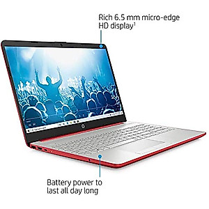 HP 2023 15.6" HD Laptop Computer Intel Dual-Core Pentium Gold 6405U 8GB DDR4 128GB SSD Intel UHD Graphics HD Webcam Bluetooth RJ-45 USB-C HDMI Windows 10 Scarlet Red w/RE 32GB USB