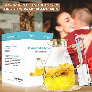 Yirilan Glass Pitcher, 3 Liter Water Pitcher With Lid, Iced Tea Pitcher for Fridge, Glass Water Carafe With Lid, Glass Water Jug, Large Drink Pitcher For Juice, Milk, Cold Or Hot Beverages