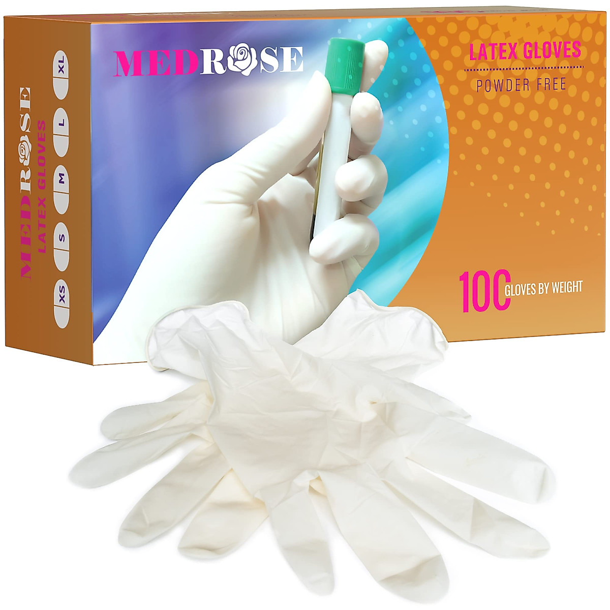 MedRose Small Latex Gloves - 100 Count Rubber Gloves - Disposable Gloves Powder Free, Waterproof, White