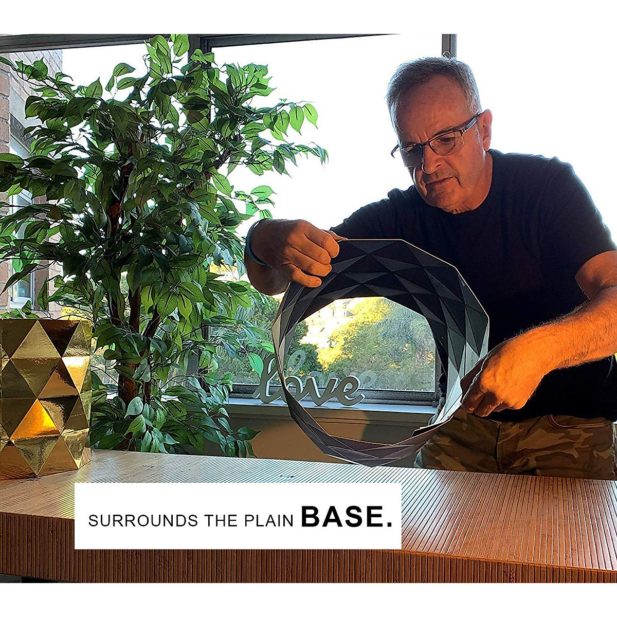 Deluxe 78" Golden Cane Palm Artificial Tree + Premium Fiddle Leaf Foliage in 8" Base + 12" Plant Pot Skirt + Bonus USA Flag Style Pot Pant