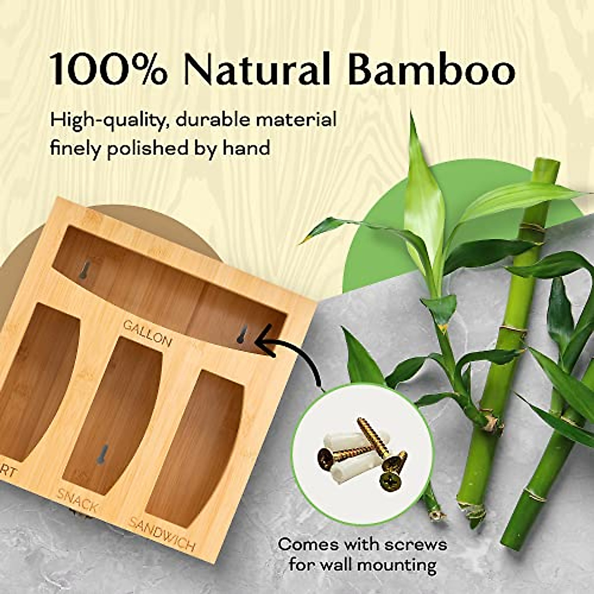 Umiboo Bamboo Resealable Bag Storage Organizer with Hinge - For your Kitchen Drawer, Pantry, Countertop - Easily Organize your resealable storage bags