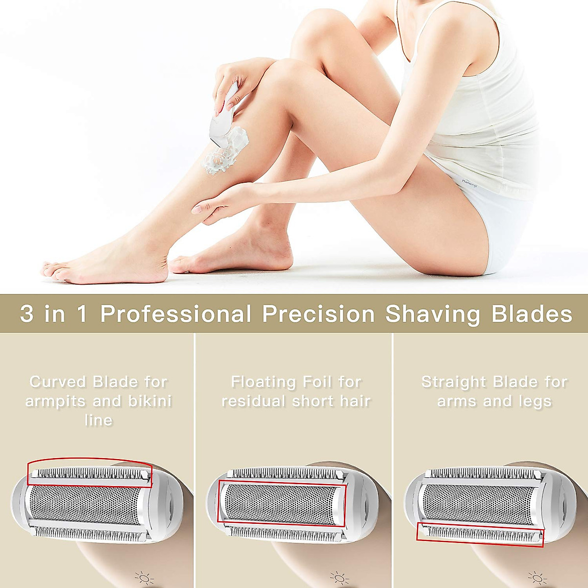 Electric Razor for Women Electric Shaver Bikini Trimmer Body Hair Removal for Legs and Underarms IPX7 Waterproof Wet and Dry Painless Cordless Ladies Shaver with LED Light & Detachable Head