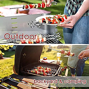 22 Packs Kabob Skewers for Grilling, HaSteeL 15.7” Flat Metal Kabob Sticks with Storage Bag, Reusable 20Pcs Stainless Steel Long Skewers & 1 Basting Brush for Shish Kabobs, Meat, Vegetable, Shrimp
