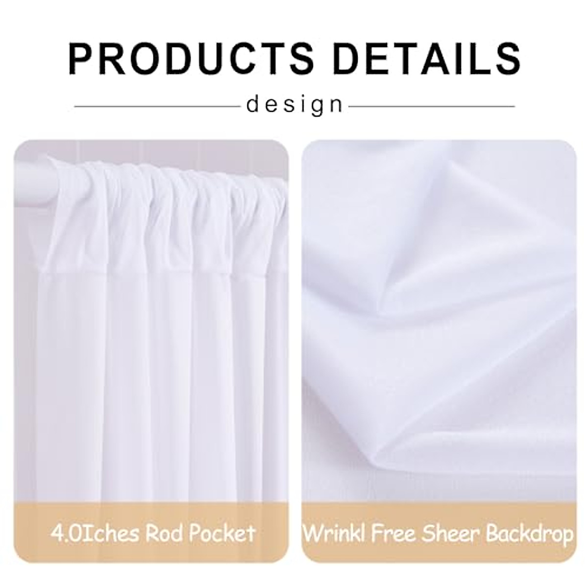 20x10ft White Sheer Backdrop Curtains with Lights for Parties, Wrinkle Resistant Backdrop Curtain for Baby Shower Birthday Wedding Photo, 4 Pack 5x10FT Curtains