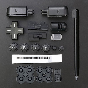 NSLikey ABXY L R D Pads Cross Button Full Button Set + Conductive Button Pad + Stylus Touch Pen + Label for Nintendo DS Lite NDSL Replacement (Black)