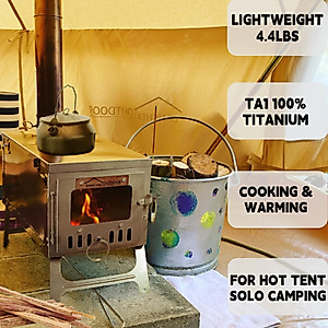 DANCHEL OUTDOOR T6 TA1 Titanium Wood Burning Stove Portable 4.4lbs, Folding Camping Tent Stove Lightweight Small Hot Tent Stove 7.2ft Chimney Backpacking